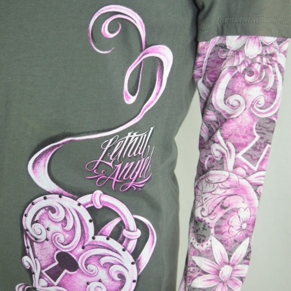 Lethal Angel | Tops | Leathal Angel Tattoo Sleeve Vneck Shirt | Poshmark